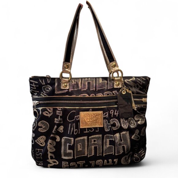 Coach | Bags | Coach Gold Graffiti Tote Shoulder Bag Y2k Metallic Style ...